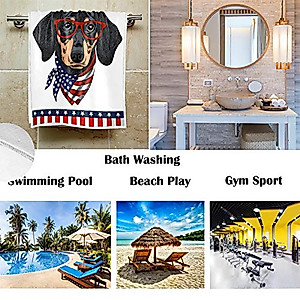Patriotic Dachshund Dog Hand Towels 16x30 in USA American Flag Bathroom Towel Soft Absorbent Small Puppy Glasses Scarf Bath Towel Kitchen Dish Guest Towel Home Independence Memorial Day Decorations