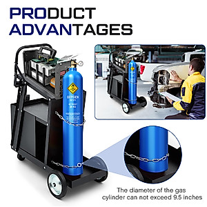 Therwen Welding Cart, 2 Tier Welder Cart with 4 Drawers, 396.8 lbs Weight Capacity, Heavy Duty Rolling Welder Cart on Wheels, Tank Storage Safety Chains for Welder and Plasma Cutter