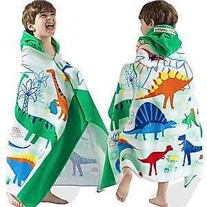 VOOVA & MOVAS Kids Towels with Hood | Soft Cotton (30X50 inches) Beach | Pool | Bath Towels | Summer Beach Essentials | Wrap Bathrobe for Boys Ages 3-10, for Toddler, Dinosaur | Dino