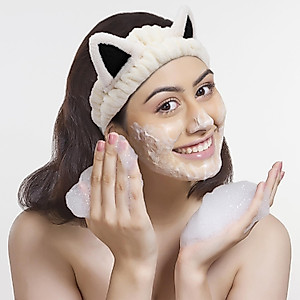 Hofar Cat Face Wash Headband Hairband with Cat Ears Coral Fleece Cartoon Cute Creative Hair Accessories