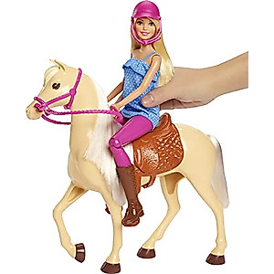 Barbie Doll & Horse Set, Blonde Fashion Doll in Riding Outfit & Light Brown Horse with Saddle, Bridle & Reins