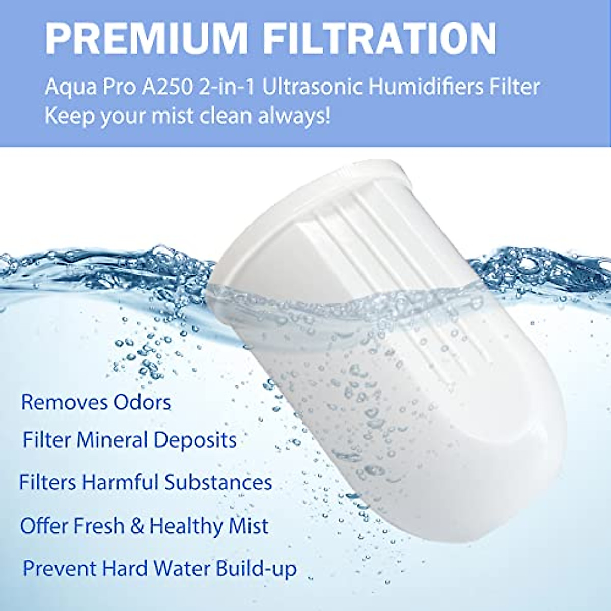 Aqua Pro A250 Humidifier Demineralization Cartridge Cleaning Water Filter Compatible with BONECO & AIR-O-Swiss Aqua Pro 2-in-1 Ultrasonic Humidifiers (2 Pack)