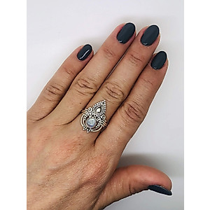 Koral Jewelry Round Moonstone Ethnic Ring 925 Sterling Silver Vintage Tribal Gipsy Boho Look (7)