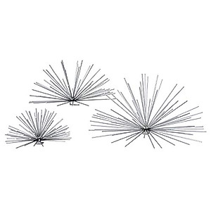 Ten Waterloo Metal Wall Sculptures Set of 3 Silver Finish Star Burst Metal Wall Hangings - 12, 9 and 6 Inches Silver