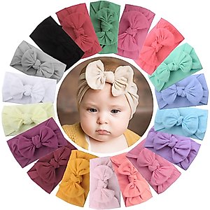 DED 18 Pieces Nylon Newborn Headbands Hair Bows Elastics Soft Bands Headwraps for Newborns Infants Toddlers