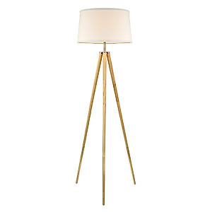 Kira Home Grace 60.5" Mid Century Modern Tripod LED Floor Lamp + Energy Efficient 9W Bulb, Wooden Tripod Legs + White Shade