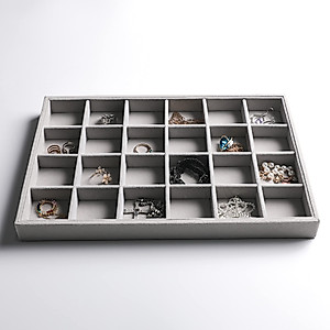 Frebeauty Stackable Velvet Jewelry Organizer Trays for Drawers Inserts Jewelry Storage Tray Display Case Earrings Bracelets Necklace Rings Accessories Trays for Women(Set of 4)(Grey).