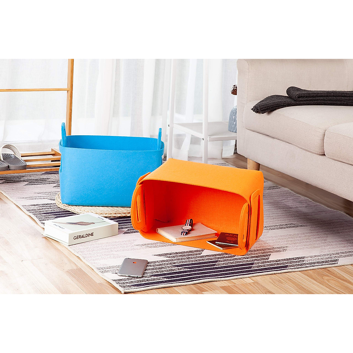 Storage Basket Felt Storage Bin Collapsible & Convenient Box Organizer with Carry Handles for Office Bedroom Closet Babies Nursery Toys DVD Laundry Organizing