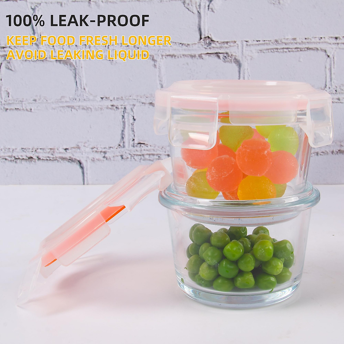 24 Pack Small Glass Containers with Airtight Lids, Food Storage Containers with 6 Color Lids, Glass Food Jars for Snacks, Fruit & Veggie Puree, 4oz