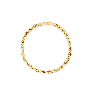Olive & Chain 14k Solid Gold Rope Chain Bracelet for Men/Women, Diamond Cut, Yellow Gold, Hypoallergenic, Lobster Clasp Closure