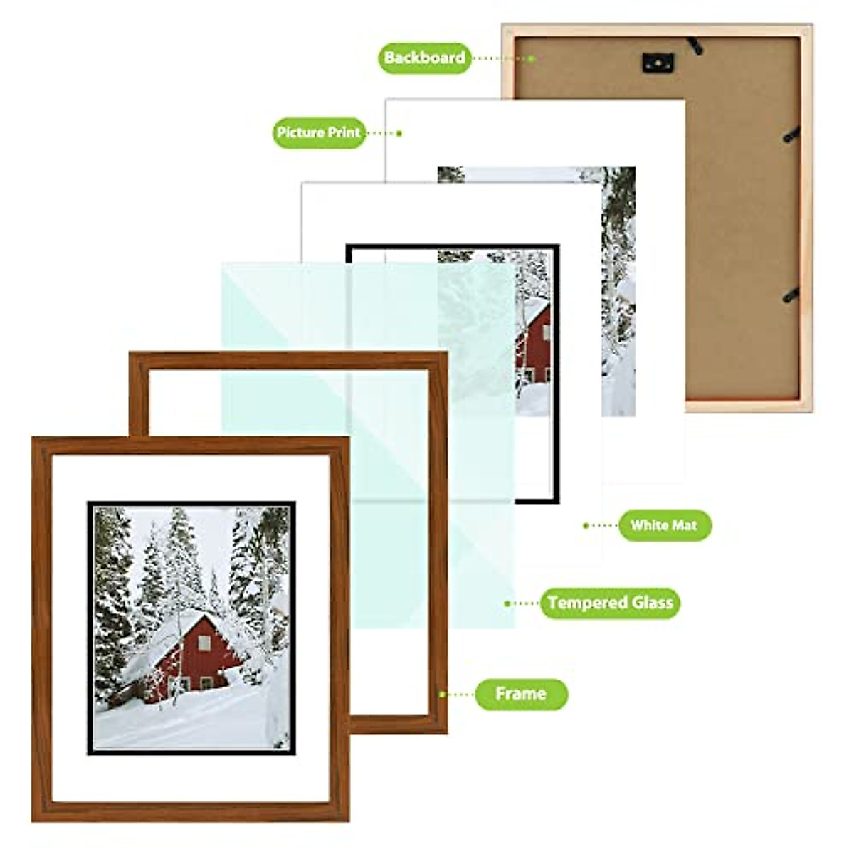 Golden State Art, 11x14 Brown Wood Frame with White Over Black Double Mat - Displays 8x10 Photos - Real Glass, Sawtooth Hangers, Back Turn Buttons - Wall Mounting, Landscape, Portrait