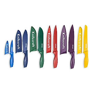 Knifecraft 12-Piece Color Coded Kitchen Knife Set, Non-Stick Ceramic Coated Stainless Steel with 6 Blade Guards, Dishwasher Safe, Perfect for Gifting