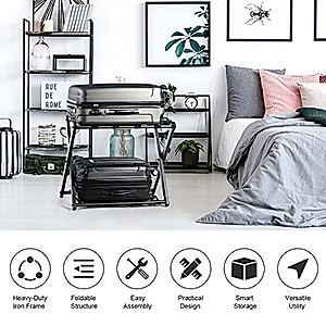 WELLFOR Set of 2 Luggage Rack with Shelf, Folding Metal Luggage Holder Suitcase Rack for Guest Room, Bedroom, Hotel (Black)