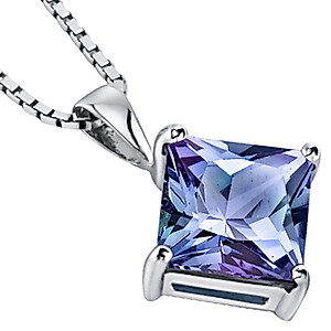 PEORA Created Alexandrite Pendant for Women 14K White Gold, Classic Solitaire, Color-Changing 3 Carats Princess Cut, 8mm