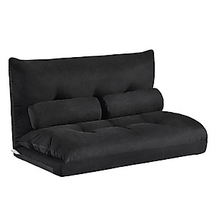 Harper & Bright Designs Lazy Sofa Adjustable Folding Futon Sofa Video Gaming Sofa with Two Pillows