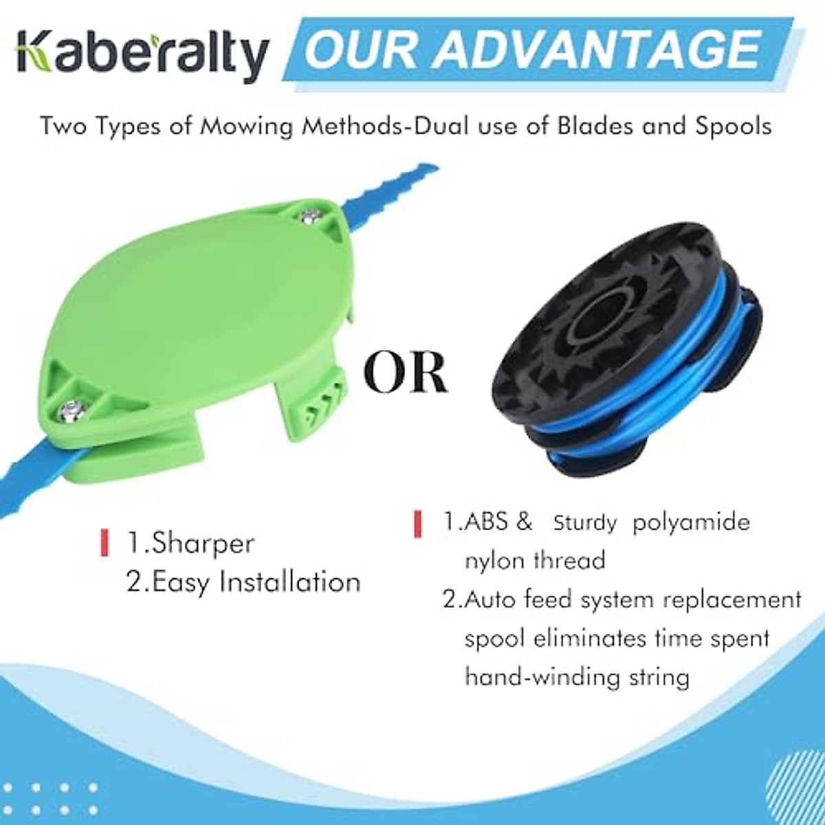 Kaberalty 2900719 Trimmer Head Blade+Spool Line 20ft 0.065" Compatible with Greenworks 2101602 2101602A STBA40B210,ST40B410,BST4000 Dual line String Trimmers (21 Pack)