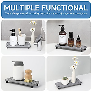 Homusthave Sink Caddy Instant Dry Sink Organizer, Sponge Holder for Kitchen Sink, Diatomaceous Earth Fast Drying Stone Sink Tray for Kitchen Bathroom Countertop, Linen Gray