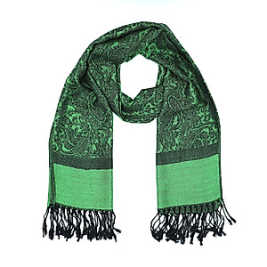 Achillea Women's Two Tone Vintage Jacquard Paisley Pashmina Shawl Wrap Scarf (Kelly Green)