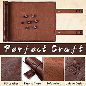 Civaner Dice Mat Tray Rolling Mat with Zipper PU Leather Folding Scroll Dice Bag Dice Holder Dice Table Christmas Game Accessories(Brown, Black)