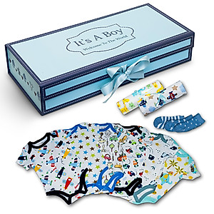 Unique Cupcake Baby Boy Gift Set | Baby Boy Newborn Essentials | Baby Clothes for Boys | Newborn Boy Outfits for Expecting Moms and Gender Reveals | Baby Layette Set - Blue | Nikki's Gift Baskets
