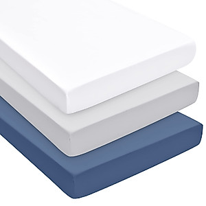 David's Kids 3 Pack Mini Crib Sheets, Ultra Soft Silky Comfy Pack N Play Sheets for Boys Girls Neutral，Universal Fit for Pack N Play, Playard and Mini Crib Mattresses, White & Light Grey & Pink