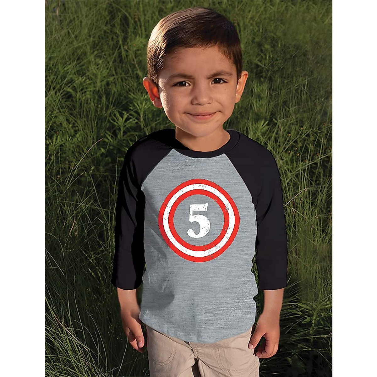 Tstars Captain 5th Five Year Old Birthday Gift 3/4 Sleeve Baseball Jersey Toddler Shirt 5T Dark Gray