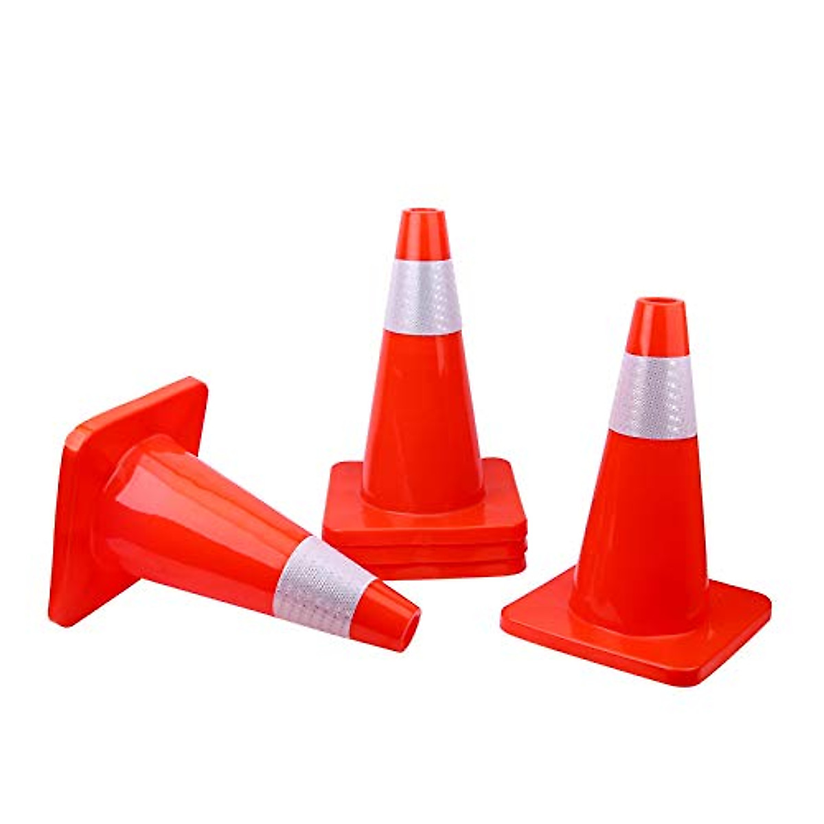 [ 12 Pack ] 18" Traffic Cones PVC Safety Road Parking Cones Weighted Hazard Cones Construction Cones for Traffic Fluorescent Orange w/4" Reflective Strips Collar