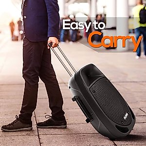 Pyle 1200W Portable Bluetooth PA Speaker - 12’’ Subwoofer, LED Battery Indicator Lights W/Built-In Rechargeable Battery, MP3/USB/SD Card Reader, and UHF Wireless Microphone - Pyle PSBT125A,Black