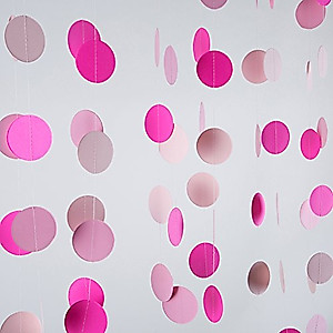 Hot Pink Paper Garland Circle Dots Hanging Happy Birthday Baby Shower Wedding Party Decoration, 2 inch, 26 feet in Total