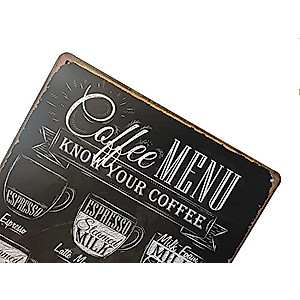 ERLOOD Coffee Menu Know Your Coffee Tin Sign Wall Retro Metal Bar Pub Poster Metal 12 X 8