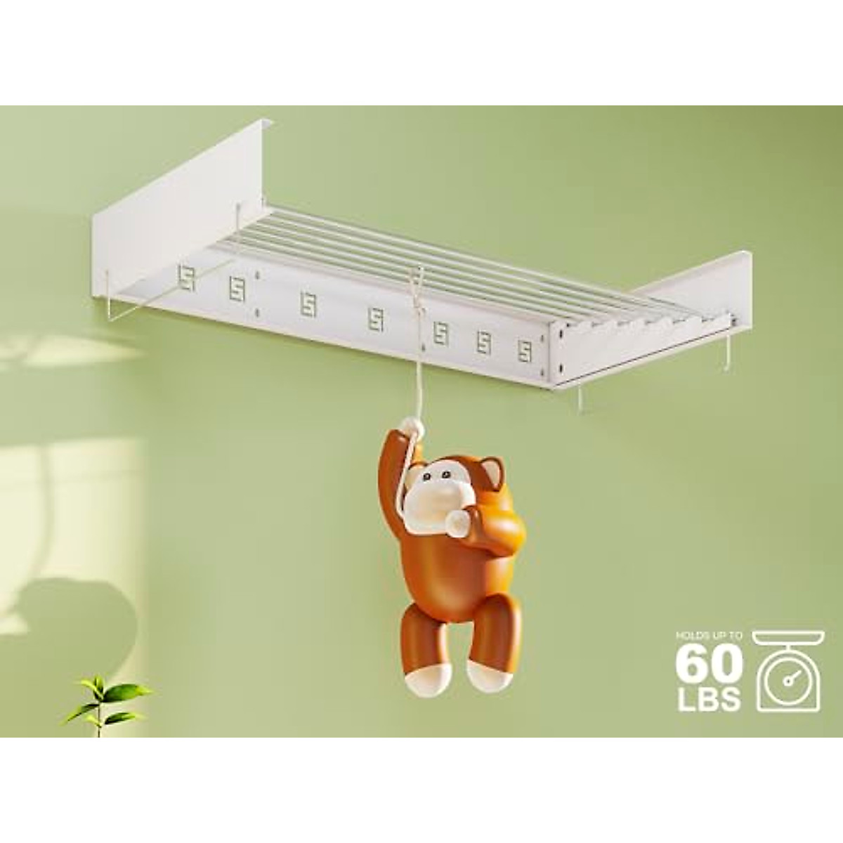 SKIKEN Wall Mounted Hidden Drying Rack for Laundry Room, Wall Compact Clothes Drying Rack, Space Saving Master, Collapsible and Pull-Out, 5 Stainless Steel Rods, 2 Towel Handles (Medium-32, White)