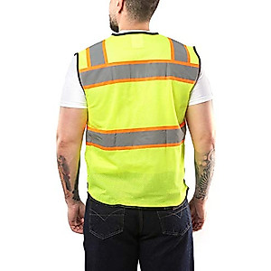 Kolossus High Visibility Mens Safety Vest APPAREL With Front Pockets, Silver Orange Reflective Tape, Bottom Class 2 ANSI/ISEA Black, Large