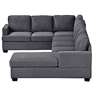 Verfur 125.6" U Shaped Sectional Chaise Lounge, Oversized Deep Seater Corner Sturdy Wood Legs and Frame, Linen Upholstered Sofa & Couches for Large Living Room Furniture, Gray NO Pillows