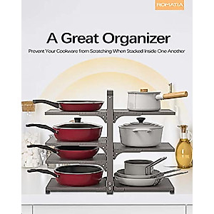 ROMATIA Pot and Pan Organizer Rack for under Cabinet, Heavy Duty Pot Pan Rack under Sink Organizers and Storage, Pot lid organizer, Kitchen Cabinet Organizer with 7 Adjustable Shelves