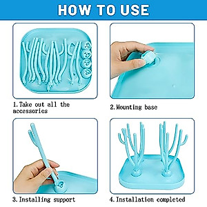 Baby Bottle Drying Rack with Bottle Brush Set, Removable Baby Bottle Holder Baby Bottle Rack Dryer and Baby Bottle Brush Cleaner Nipple Cleaner for Baby Accessories Cleaning Drying Bottle Cup (Blue)