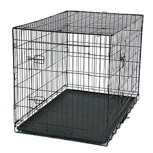 Dog Crate Large Foldable Dog Kennel Metal Wire Pet Dog Cage with Double-Door Leak-Proof Tray Divider Panel and Handle for Dog Cat Pet,Black (42")