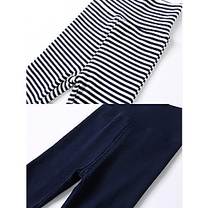ACESTAR Newborn Baby Boys Girls 3-Pack Cotton High Waist Footed Pants 6-12 Months, Navy Blue