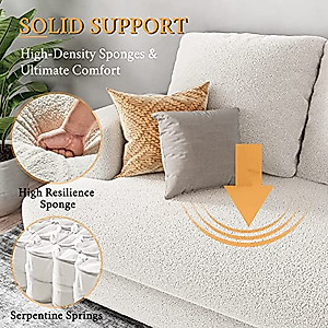 VanAcc Sofa, 3 Seater Comfy Couch Sofa- Extra Deep Seated Oversized Sofa, 97" Contemporary Couches for Living Room, Bedroom and Office (Off-White,Bouclé)