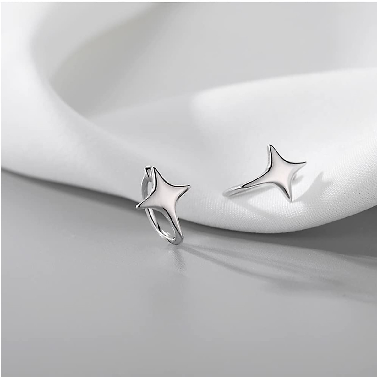 Reffeer Solid 925 Sterling Silver Star Cuff Earrings Cartilage Wraps for Women Helix Earrings Star Clip On Earrings No Piercing (A-Silver)