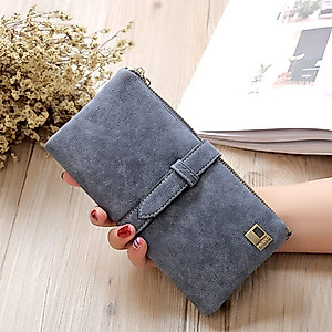 Generic Fashion Clutch Women Lady Suede Leather Long Wallet Card Holder Purse Handbag (Gray)(Clutch Fashion)