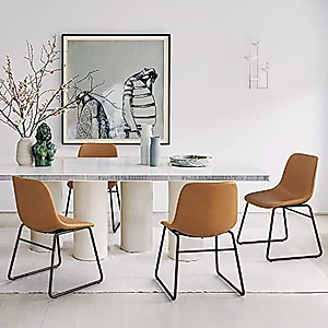 Centiar Faux Leather Indoor Kitchen Dining Chair Set of 4,Comfortable Farmhouse Chairs With Metal Legs, Modern Industrial Upholstered Chairs Suitable For Home, Bistro Coffee Shop,18",Whiskey Brown