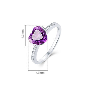 Dsnyu 18K 750 White Gold Promise Rings for Her, Silver Women's Rings Jewelry, Heart Shape 1.68ct Amethyst Ring Natural Fine Jewelry Gifts for Her Size 8