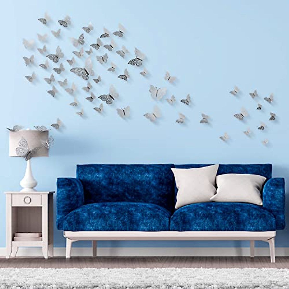 3D Butterfly Wall Decor - 72 PCS 3 Sizes 6 Styles Silver Butterfly Decorations - Butterfly Birthday Decorations Butterfly Party Decorations/Butterfly Cake Decorations/Butterfly Stickers for Birthday Kids Bedroom Nursery Wedding