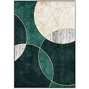 Emerald Green Beige Marble Gold Circles Pattern Modern Area Rugs 5x8 Non-Shedding Modern Art Carpets Rugs for Living Dining Room Bedroom Retro Home Office Floorcover Runner Rug