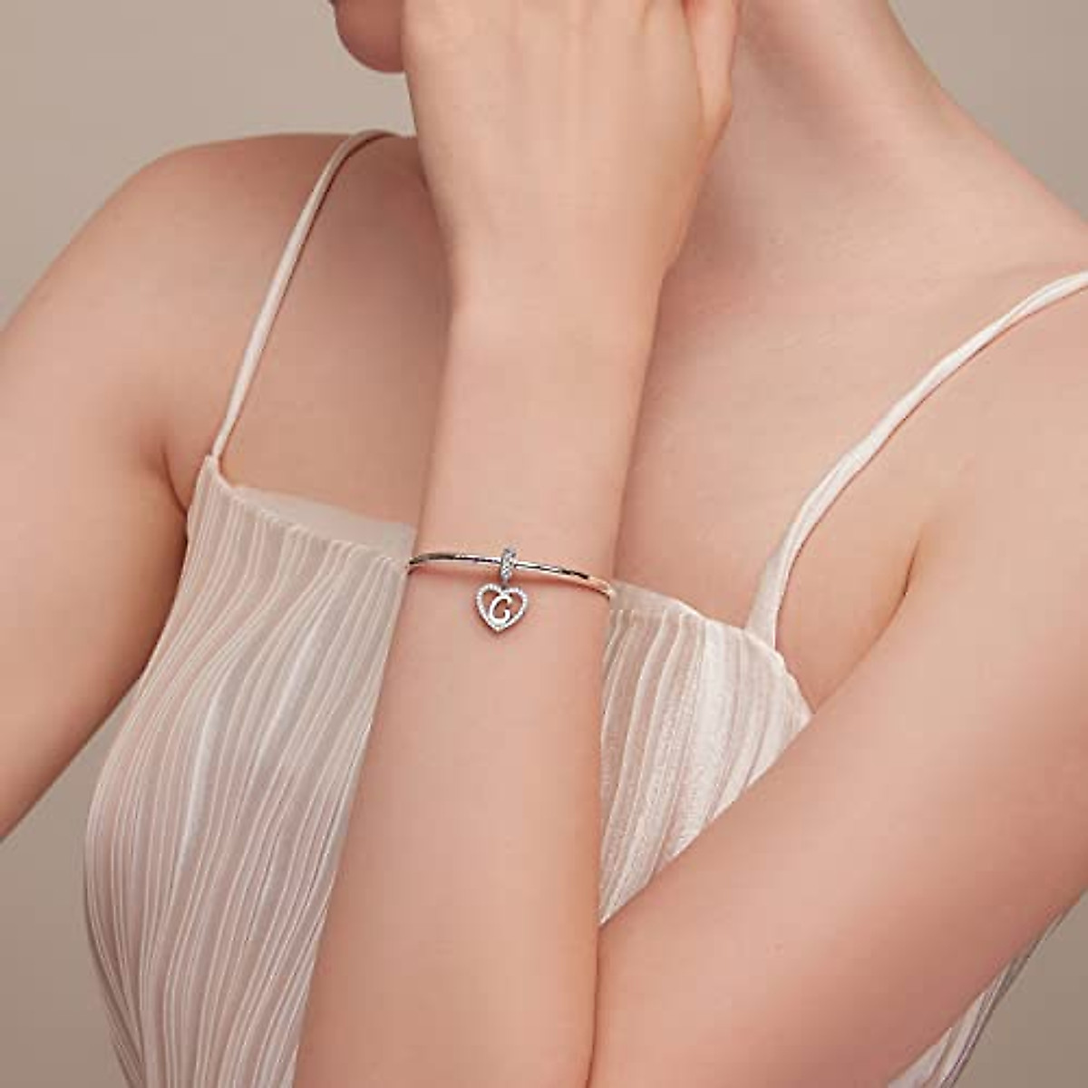 BABAMIA 925 Sterling Silver Heart Initial Bead Charms for Women, Cubic Zirconia Alphabet Bracelet Charms Fits Necklaces Letter C Personalized Love Bead Charms Jewelry Gift for Women