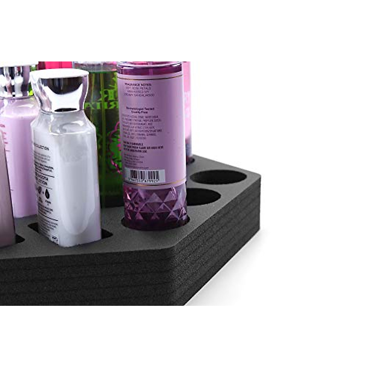 Polar Whale Lotion and Body Spray Stand Organizer Hexagon Shaped Tray Washable Waterproof Insert for Home Bathroom Bedroom Office 15.75 x 13.75 x 2 Inches 21 Slots Black