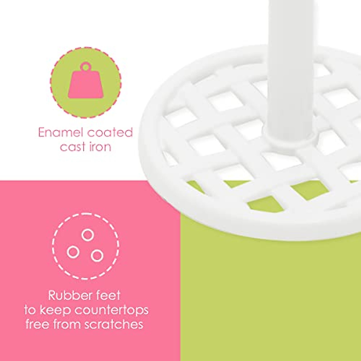 Home Basics Weave 6 Hook Cast Iron Mug Tree, White | Round Base | Rubber Feet | Strong Branches to Hold Mugs