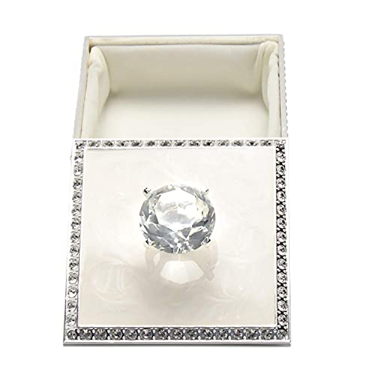 LASODY Diamond Crystal Jewelry Storage Box for Rings Earrings Necklace Treasure Chest Organizer Jewelry Keepsake Gift Box Case for Girl Women (Diamond Square Silver Plater White)