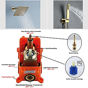 JOYWELL Shower Faucet Brushed Gold Shower Fixtures 8 Inches Rain Shower and Handheld Shower Combo set,2-Function Shower System Included Shower Trim Kit