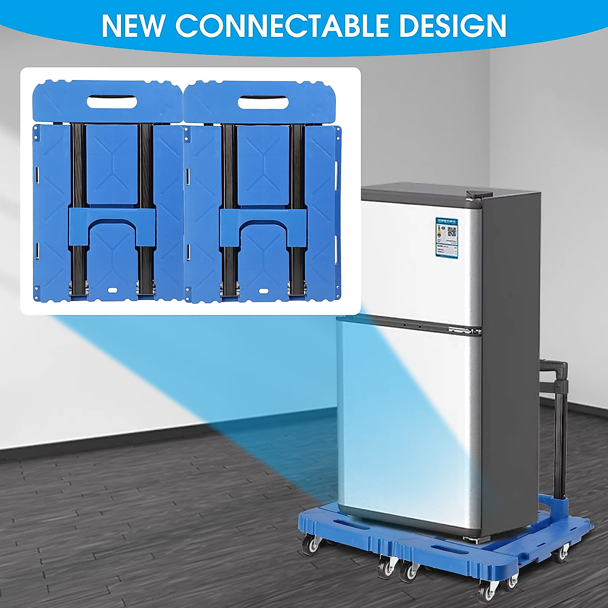 Nefish Hand Truck Foldable with 6 Wheels, Push Cart Dolly for Moving Heavy Duty 330 Lbs Capacity, Upgraded Connectable Design, Portable Folding Luggage Cart Lightweight & Compact /2 Bungee Cords